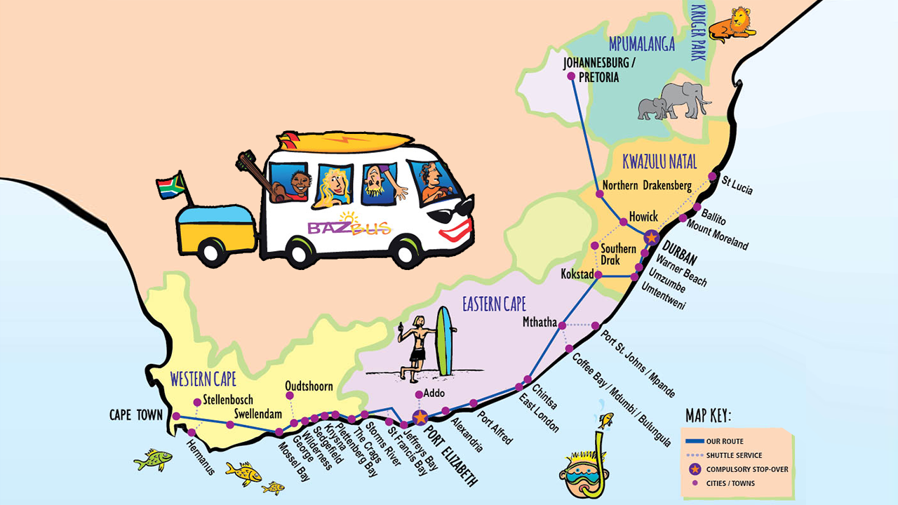 Baz Bus -bussipassi ja -matkat Etelä-Afrikassa - KILROY